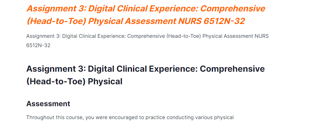Digital Clinical Experience: Comprehensive Physical Assessment