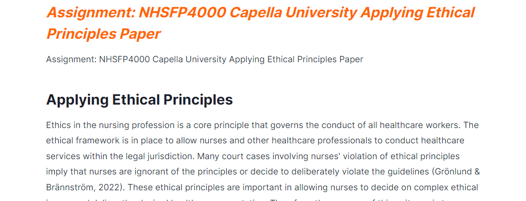 Capella University Applying Ethical Principles Paper